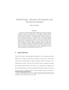 Modal Ω-Logic: Automata, Neo-Logicism, and Set-Theoretic Realism - PhilSci-Archive